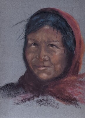 Original NATIVE AMERICAN INDIAN WOMAN FEMALE Charcoal Chalk Pastel ...