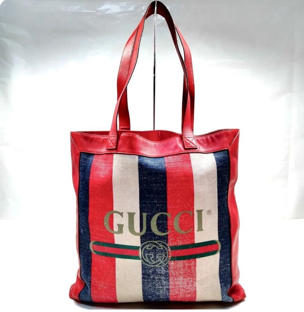 Gucci Logo Stripe Red Tote Bag Sylvie Tote Bag Canvas… - Gem
