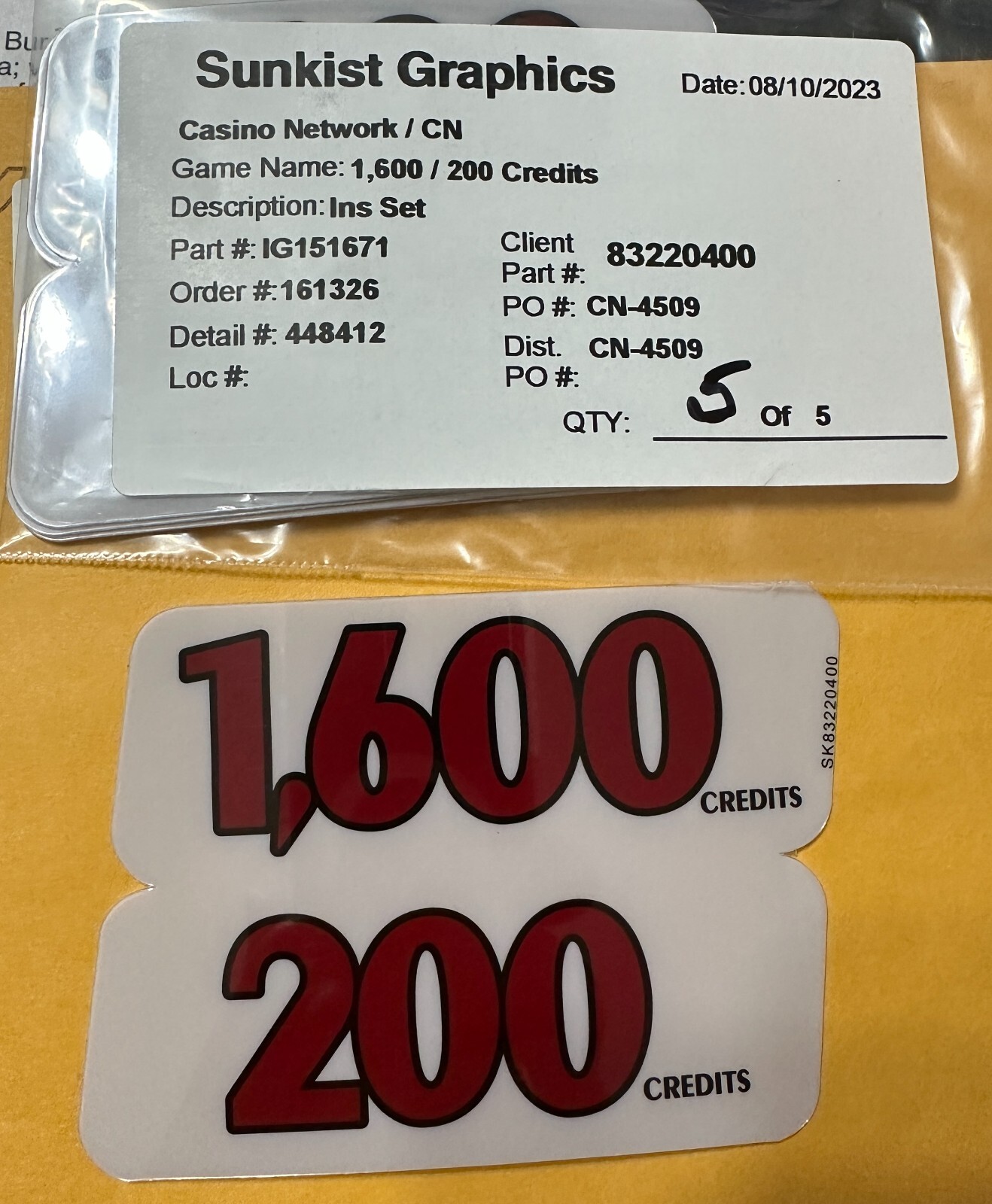 IG151671 IGT Top Award Insert 1,600 Credits/200 Credits 2 Tier 3.5682 x ...