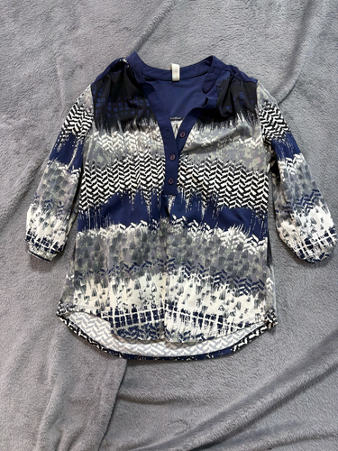 Per Seption Petite PS Multi Abstract Print Blouse Top Womens Casual ...