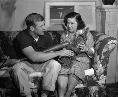 Mrs. Babe Ruth and Mickey Mantle - Visiting the apartment wher - 1953 ...