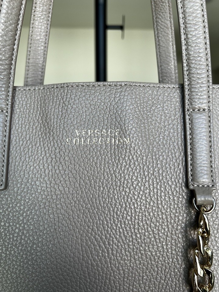 AUTHENTIC Versace Collection Tote Bag Sand Color Pebbled Leather ...