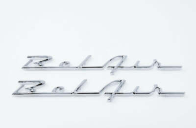 1955-1956 Chevrolet Chevy Bel Air Rear Quarter Panel Script- Chrome Tri ...