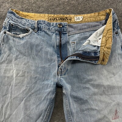 VTG Plugg Jeans Mens 36x30 Blue Light Wash Loose Fit Baggy Straight Leg ...