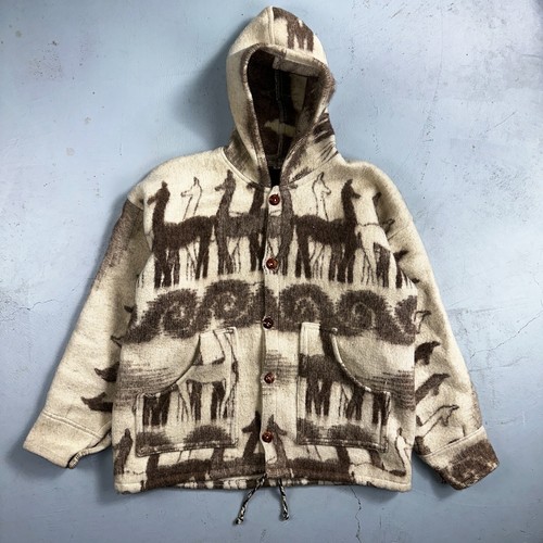 1970s Wool Lama Bird Coat Mens Jacket Size L Sweater Button Up 70s ...