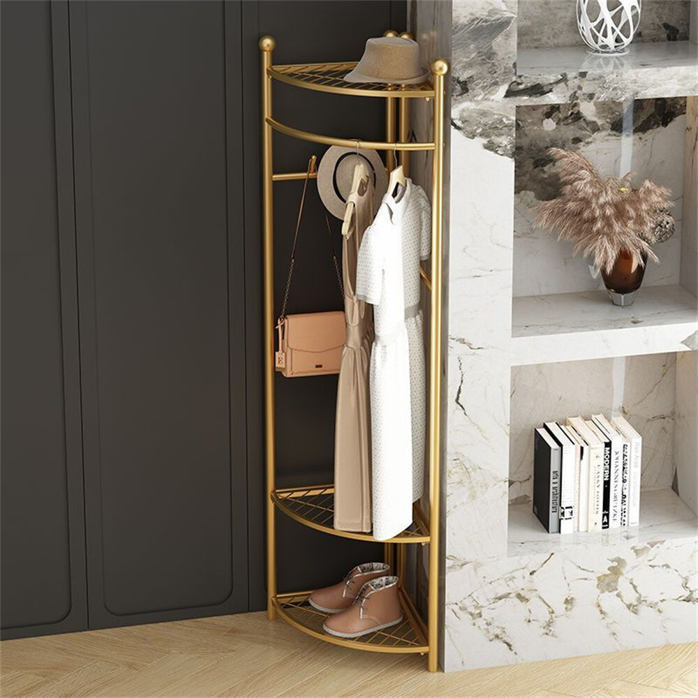 Modern Metal Corner Coat Rack Stand Porch Hall Tree Clothes Rail Hooks ...