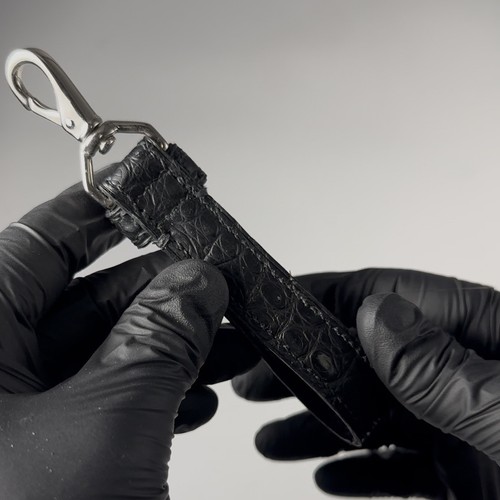 Matte Black alligator skin key chain, luxury exotic keyfob handmade in ...