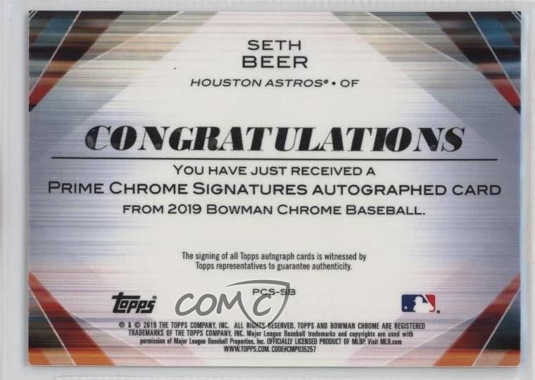 2019 Bowman Chrome Prime Chrome Signatures /50 Seth Beer #PCS-SB Auto ...
