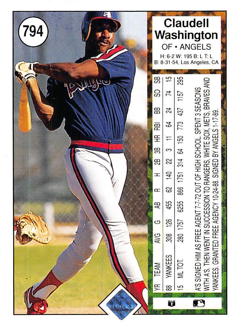 Claudell Washington 1989 Upper Deck 794 California Angels Baseball Card ...