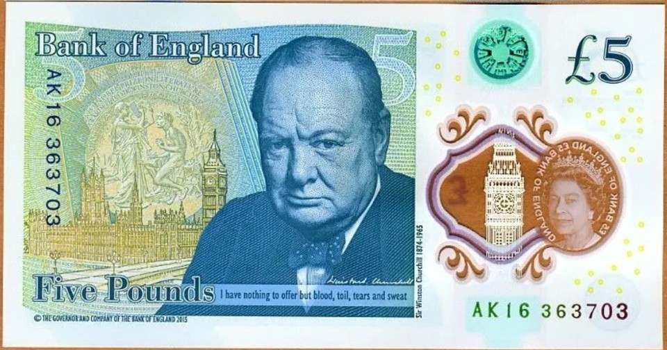 Great Britain 5 pounds Polymer Note. Single UK 5 Pounds 2016 Banknote ...