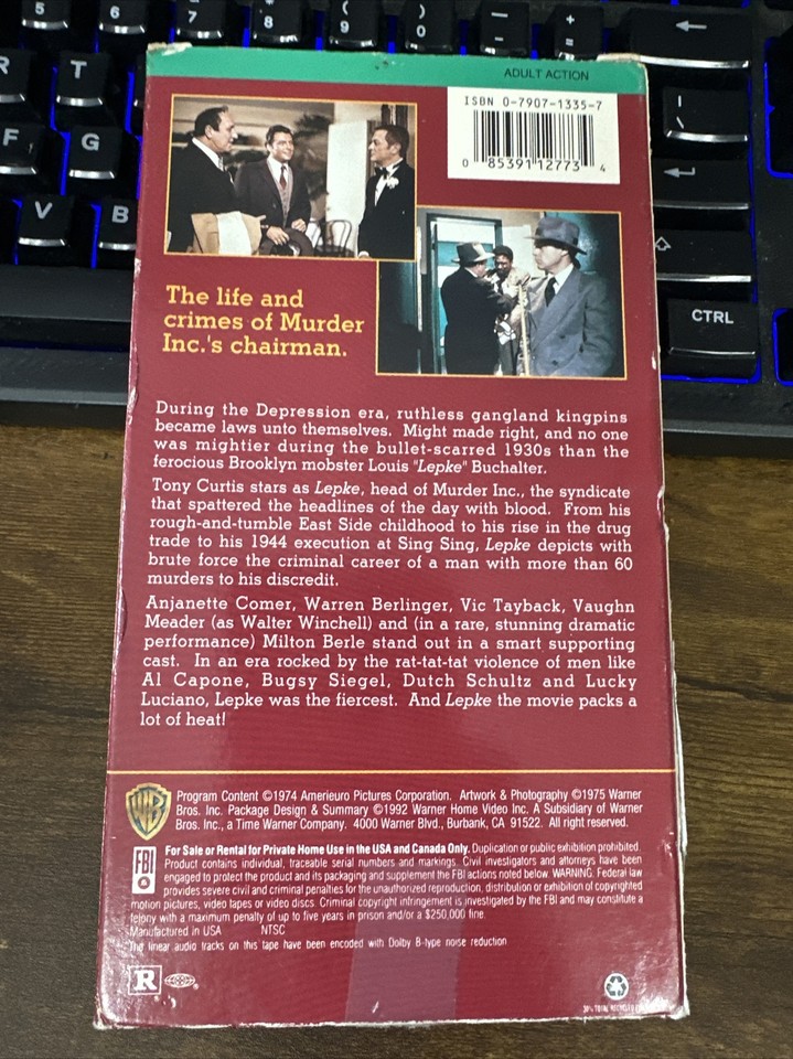 Lepke RARE 1974 VHS mobsters mafia Depression Milton Berle Tony Curtis ...