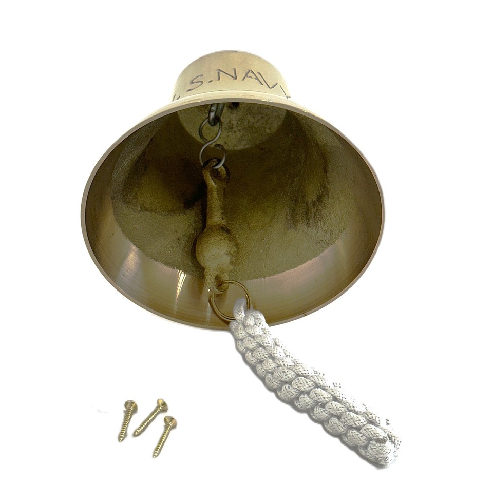 8" Brass US Navy Bell Solid Brass Bell with Knotted Lanyard Ship ...