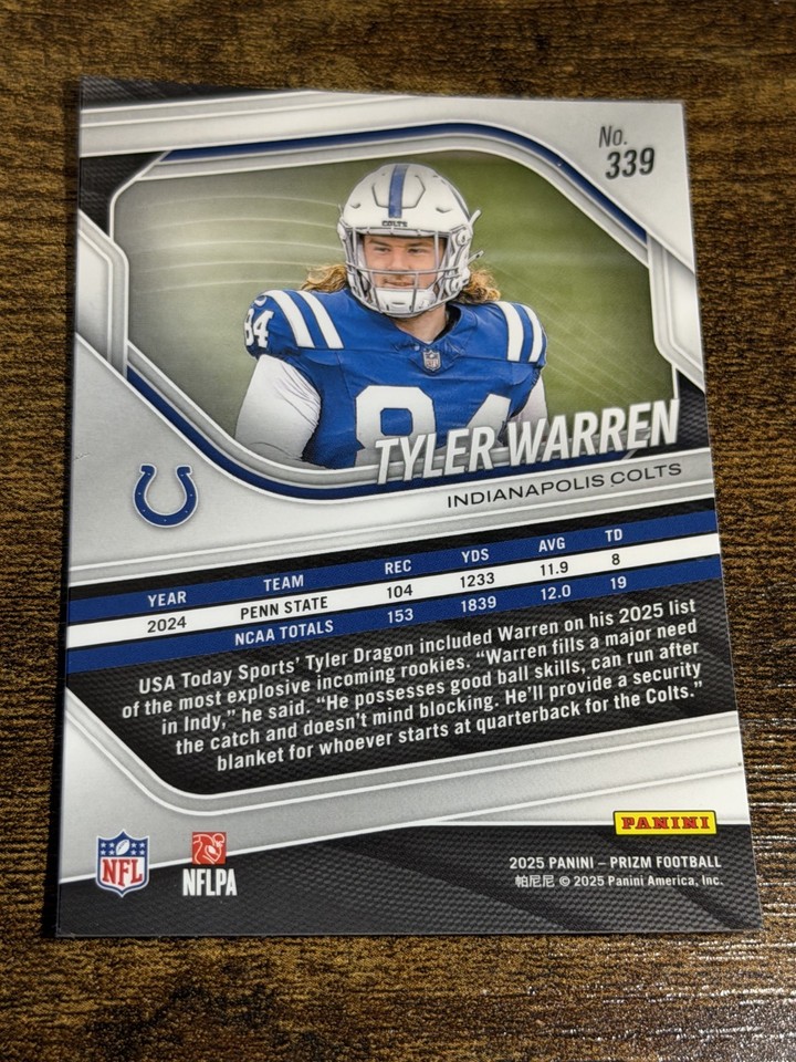 TYLER WARREN 2025 Panini Prizm #339 Rookie RC | eBay