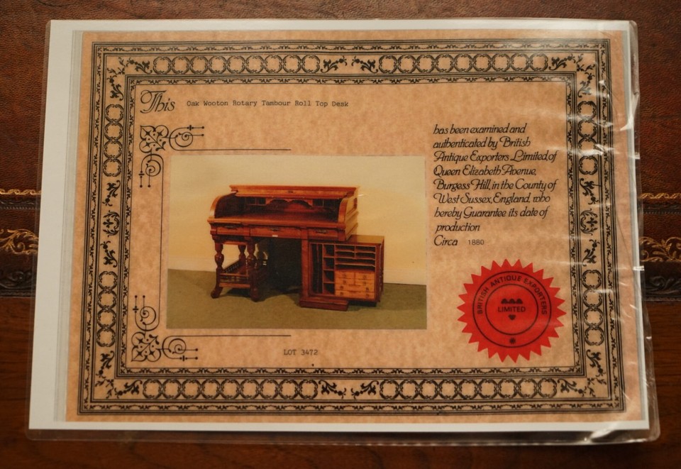 WITH CERTIFICATE ANTIQUE SHANNON FILE CO VICTORIAN WALNUT TAMBOUR DESK ...