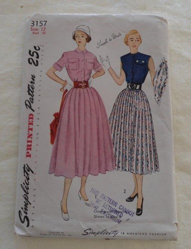 Vintage 40s Simplicity #3157 Full Pleated Skirt Blouse Set Sewing ...