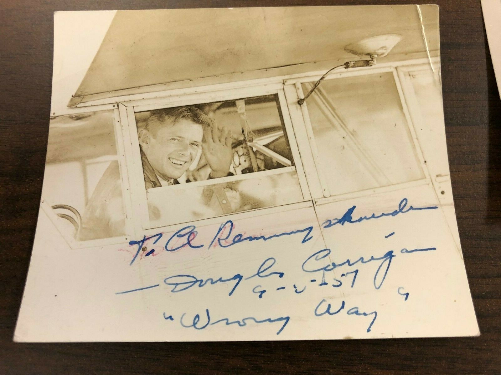 DOUGLAS "Wrong Way" CORRIGAN Autographed Photo Dated 9-2-57, Lot of 3 ...