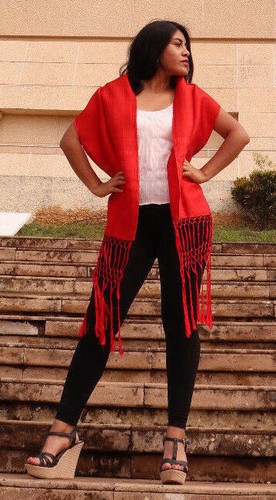 Handmade Womens Mexican Red Rebozo Scarf Synthetic Silk Scarves Gift ...