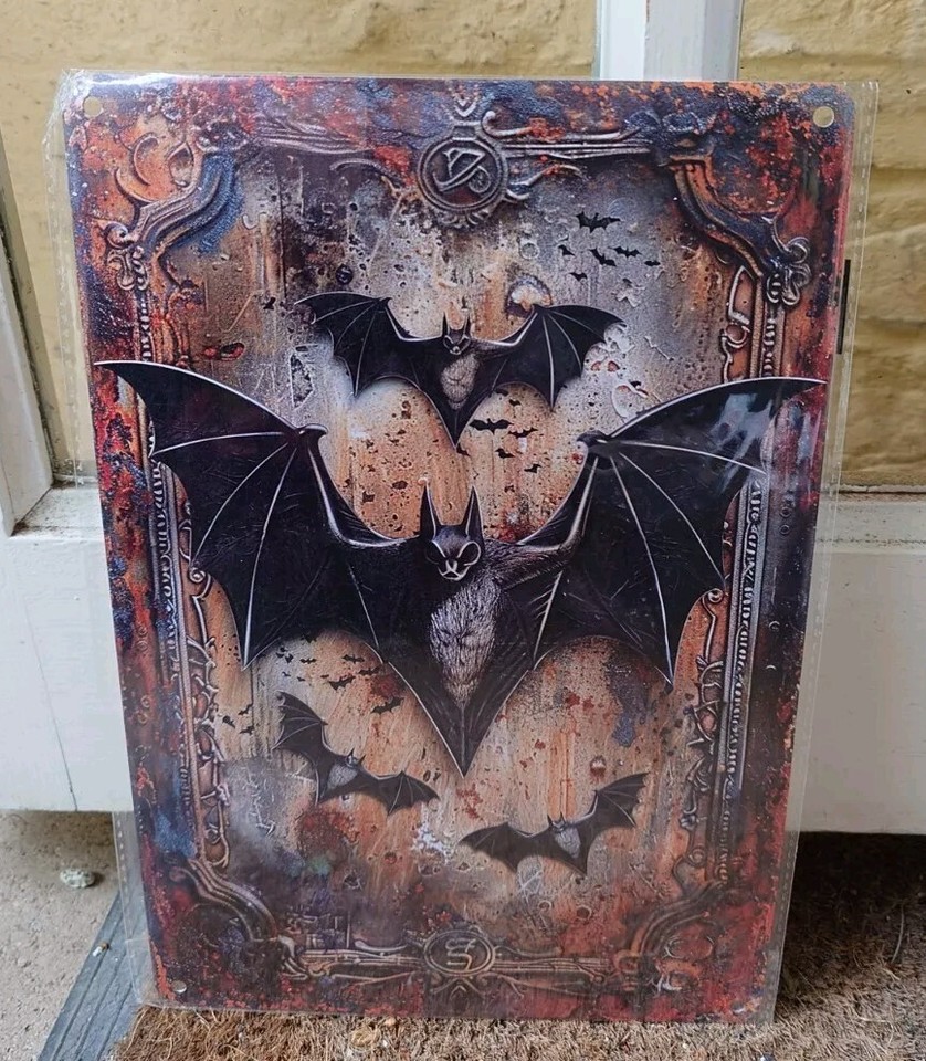 Gothic Bat Aluminium Metal Sign Plaque Wall Hanging Decor Halloween ...