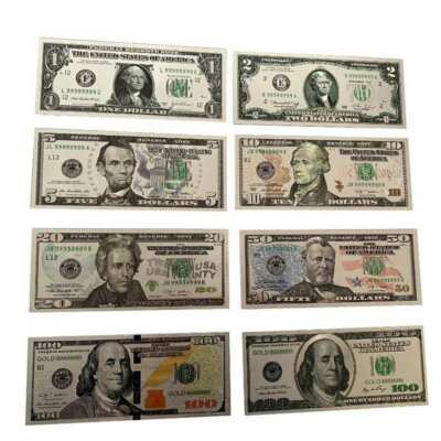 8PCS Dollar Bill Full Set Silver Banknote Colorful USD 1/2/5/10/20/50 ...