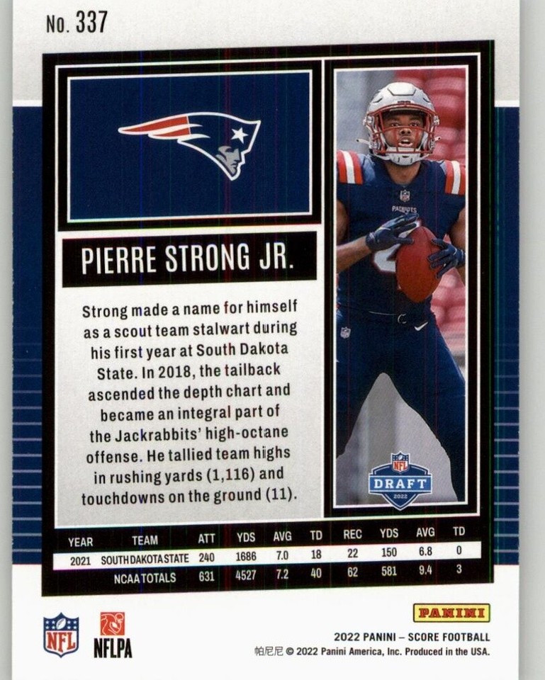 2022 Score Pierre Strong Jr. Rookie #337 RC New England Patriots | eBay