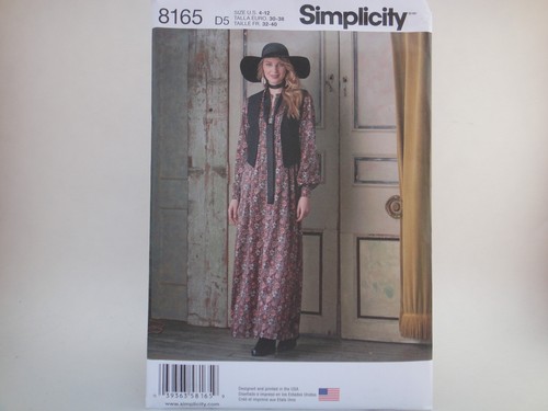 Simplicity 8165 S0927 Maxi Dress, Lined Vest, & Tie, Boho Pattern 4-12 ...