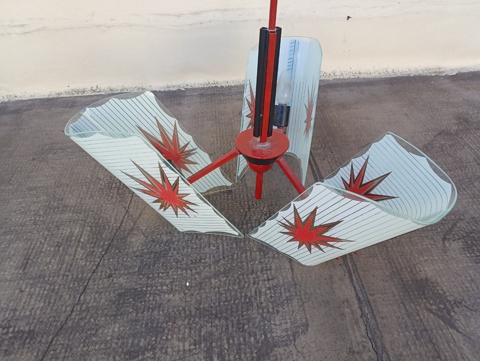 LAMPADARIO SPACE AGE ATOMIC ROSSO E NERO FERRO VETRO ANNI 60 RARO | eBay UK