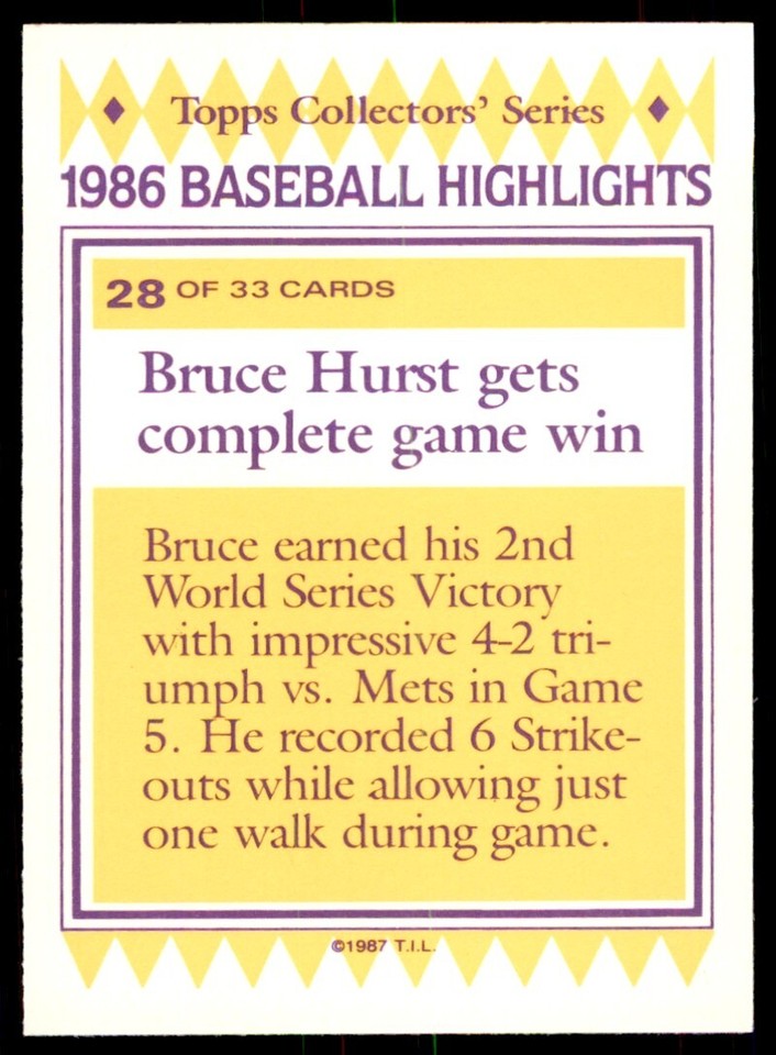 1987 Topps Collectors Series Bruce Hurst Baseball Cards #28 | eBay
