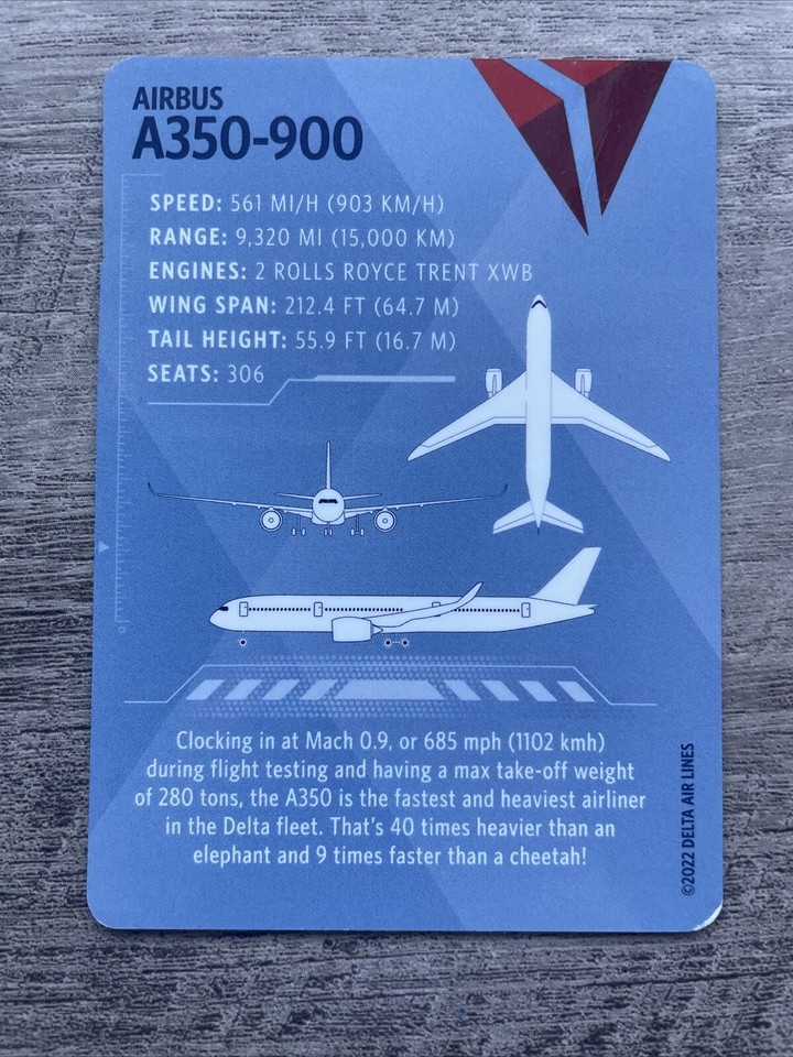 Delta Airlines Collectible Pilot Trading Card Airbus A350-900 No. 60 ...