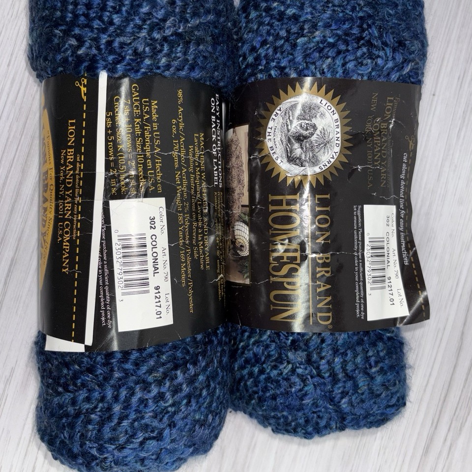 Lion Brand Homespun Yarn Lot 2 6oz Skeins NEW 302 Colonial Blue Crochet ...