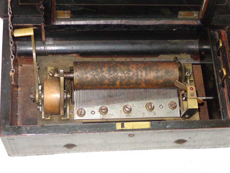 Antique 1880s Working Swiss Cylinder Roll 14" Wood Music Box w/ Inlaid ...