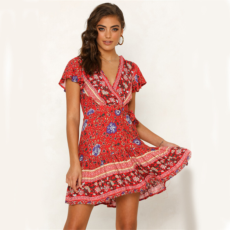 Women Summer Boho Short Mini Dress Evening Cocktail Party Beach Dresses ...