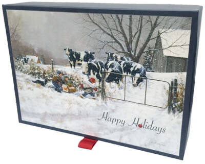 Cows Kids Sledding in Sparkling Snow 14 Christmas Cards in Keepsake Box ...