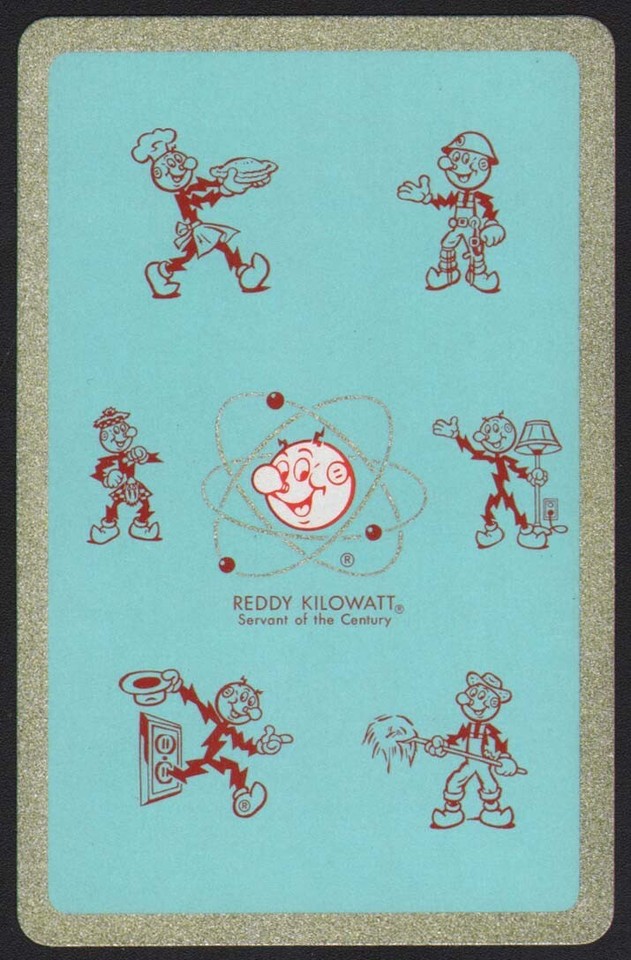 Vintage playing card REDDY KILOWATT blue with Reddy doing various ...