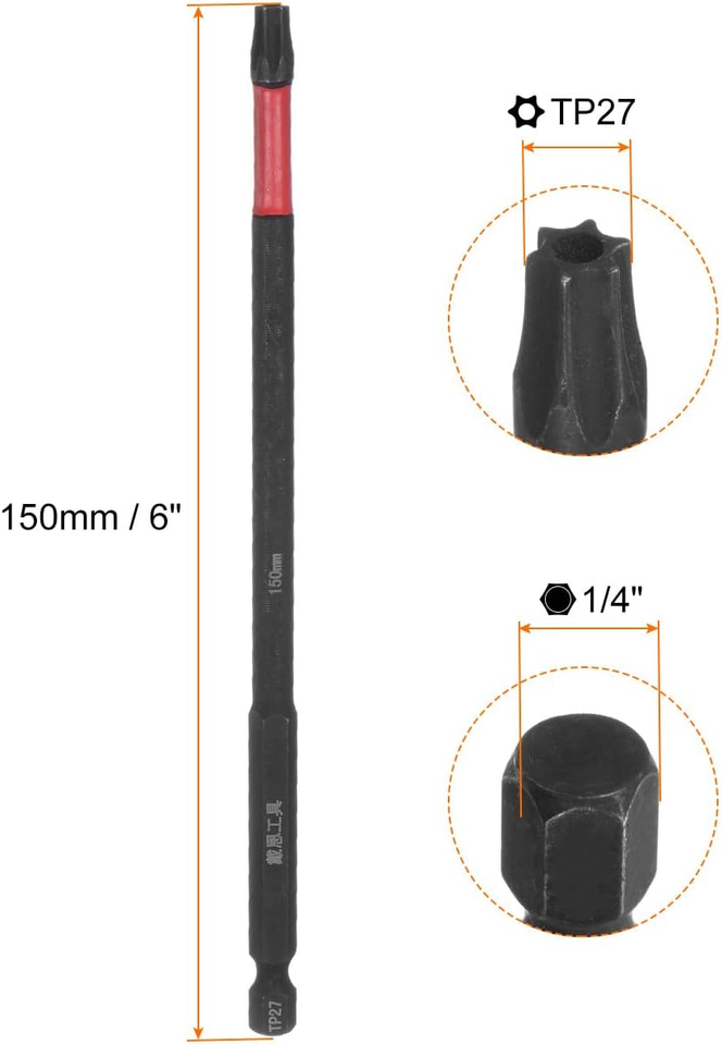 2Pcs Impact Tough Torx Drill Bit T27 6" Length 1/4" Hex Shank S2 Steel ...