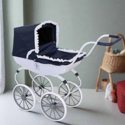 Dolls Navy Carriage Traditional Pram Bedding Bella Rosa Blue Childrens ...