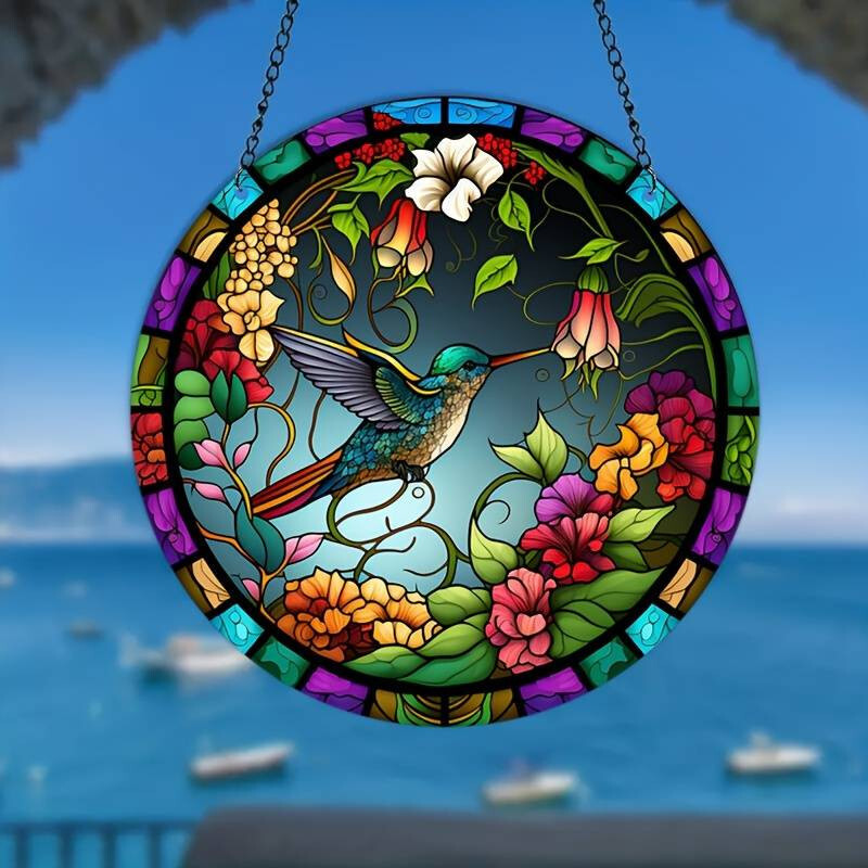 HD Humming Bird Round Sun Catcher Multi-Coloured Hanging Decor Indoor ...
