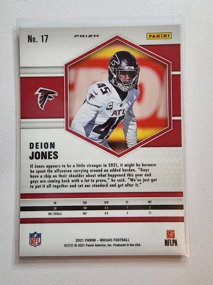 2021 Panini Mosaic Reactive Blue Prizm Deion Jones #17 Atlanta Falcons ...