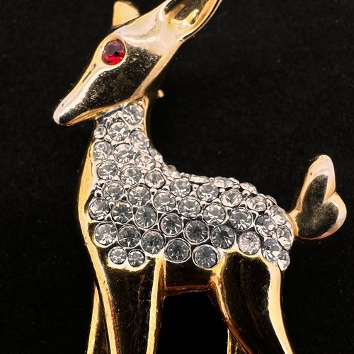 Christmas Reindeer Gold Silver Tone Rhinestone Brooch Pin See VIDEO ...