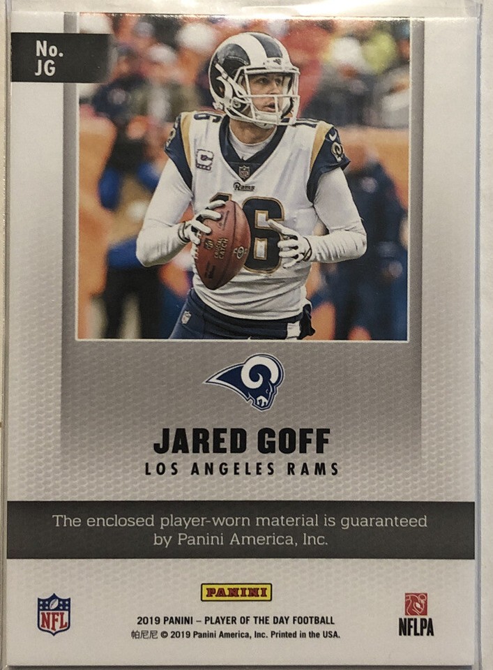 2019 PANINI PLAYER OF THE DAY JARED GOFF CRACKED ICE JERSEY RELIC #JG ...