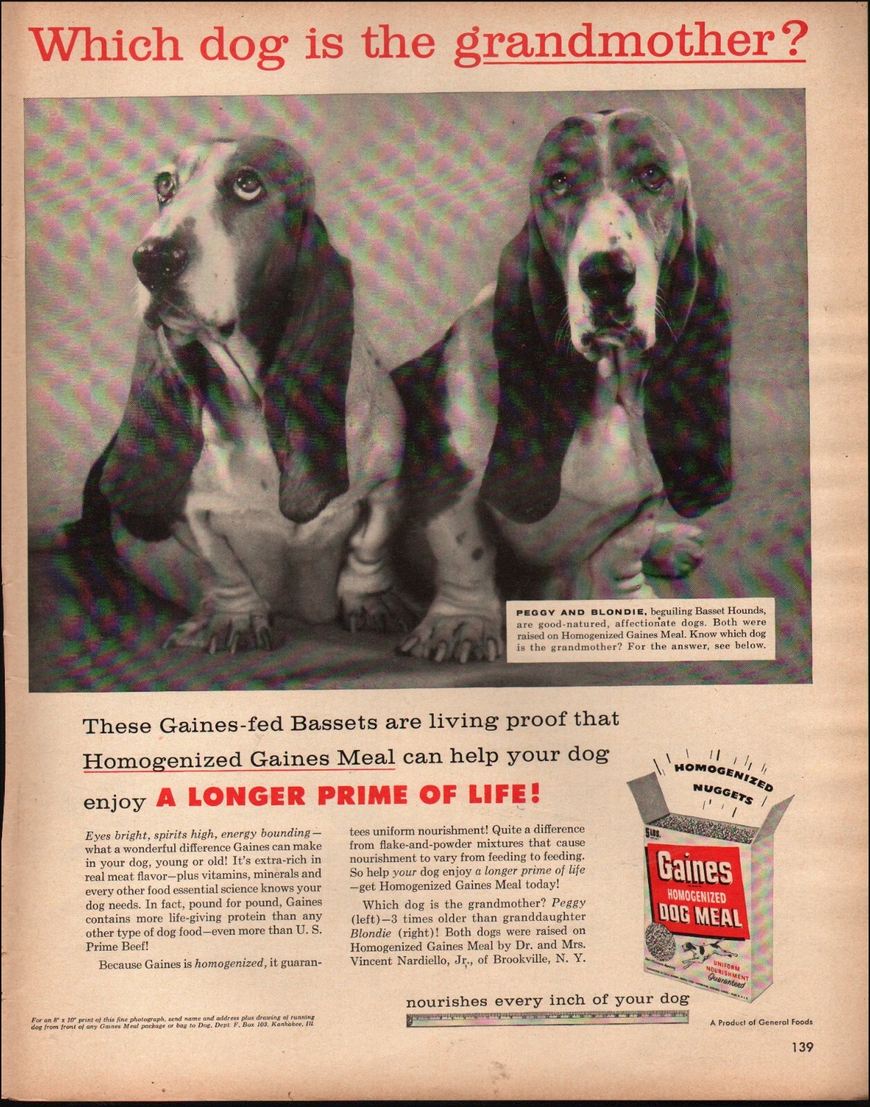 1957 Vintage ad Gaines Dog Meal retro Dog food Basset Hounds 06/03/23 ...