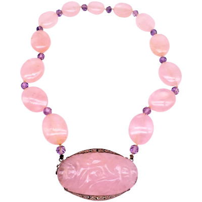 Vintage German Art Deco Style Rose Quartz Amethyst Marcasite Sterling ...
