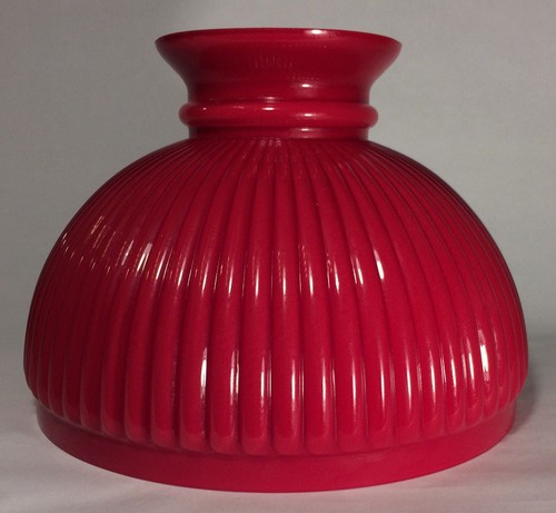 New 10" Cased Ruby Red Over Opal Glass Rib Student Lamp Shade, 7 1/4 ...