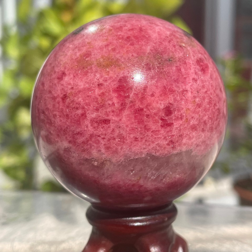 328g Natural Red Black Rhodonite Quartz Crystal Sphere Mineral Healing ...