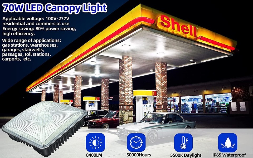 LED Canopy Lights 70W 9100lm LED Gas Station Canopy Light Fixture IP65 ...