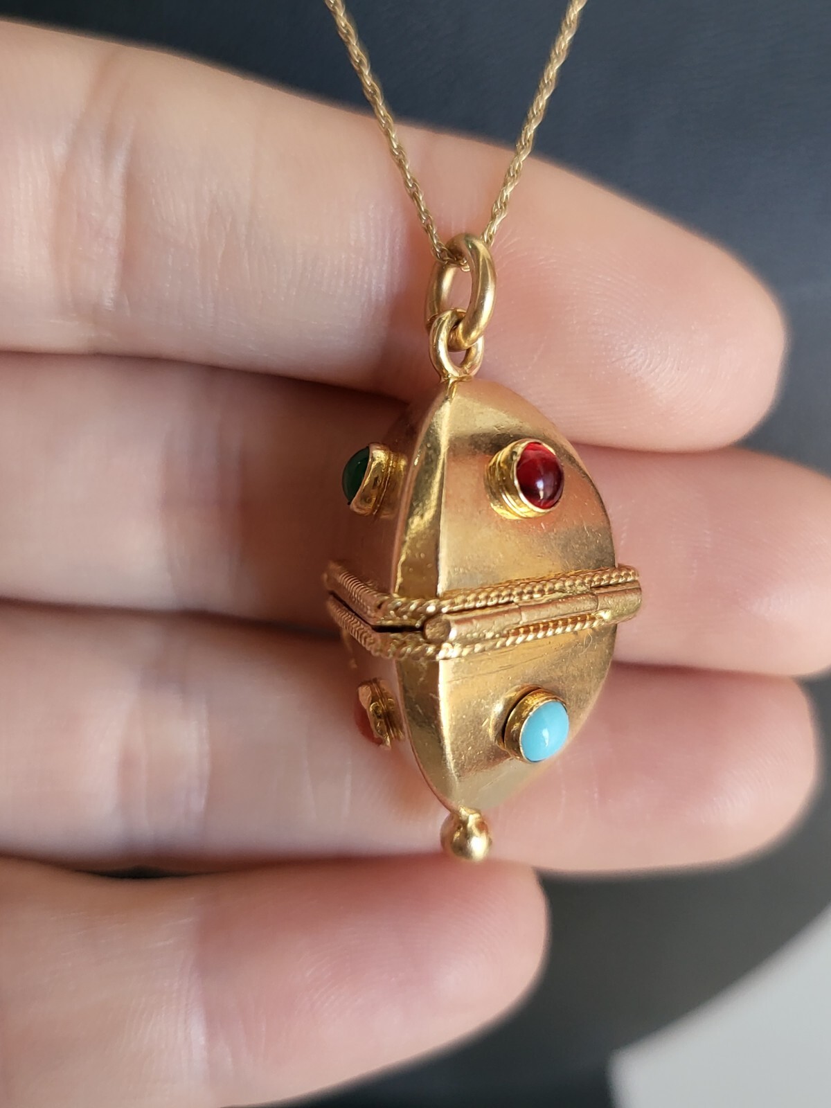 Vintage 18k Yellow Gold Etruscan Charm Pendant Multi Gem Locket with a ...