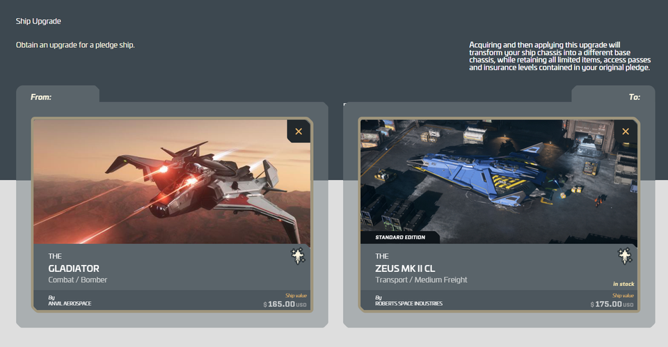 Star Citizen - Ship Upgrades - to - Zeus Mk II CL - Limited CCU | eBay