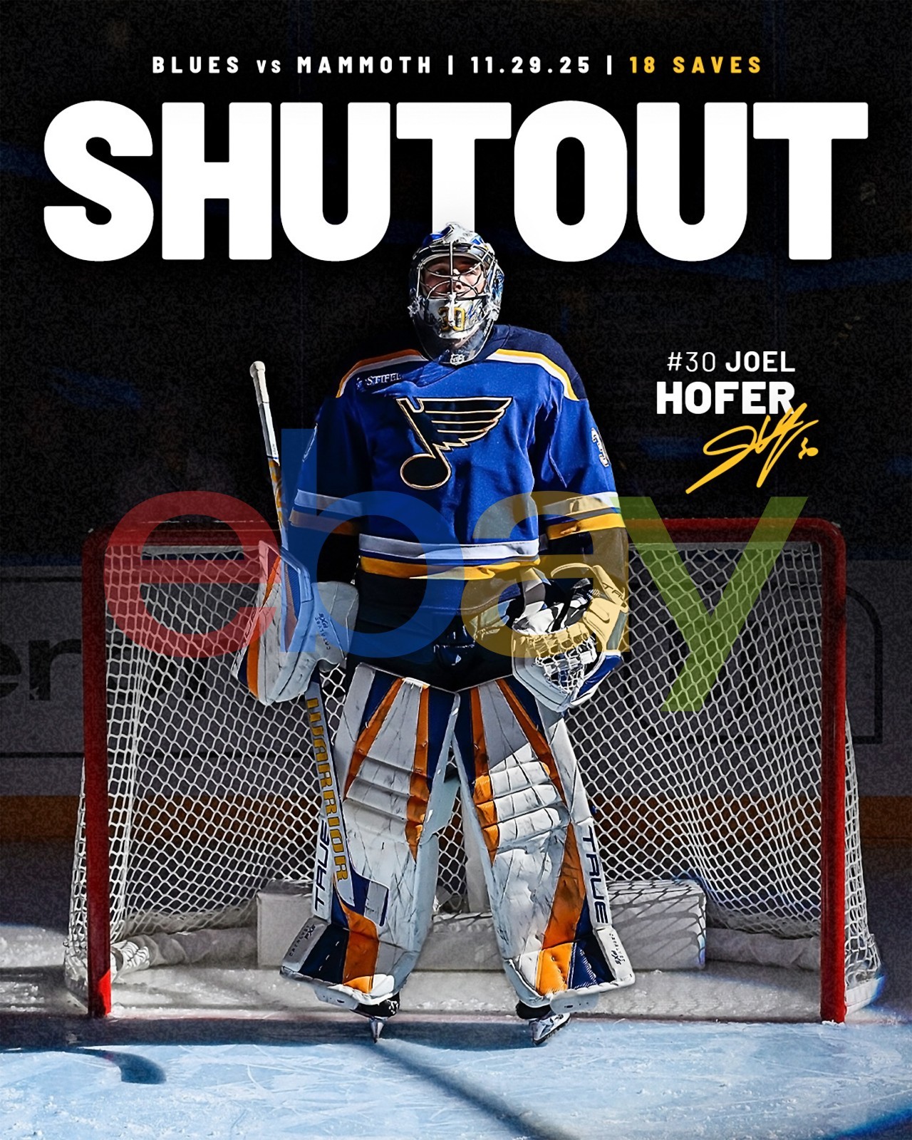 Joel Hoffer Shutout Nov. 29, 2025 St. Louis Blues 8x10 NHL Hockey Photo ...