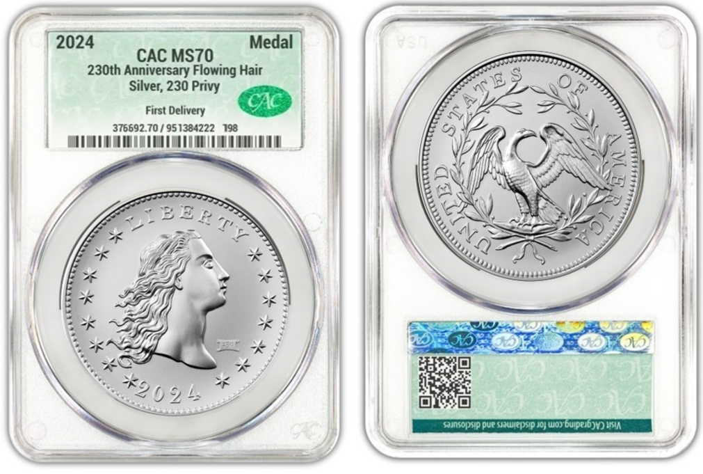 2024 Silver Flowing Hair 230 W/Privy CAC MS70 First Delivery 951384222 ...