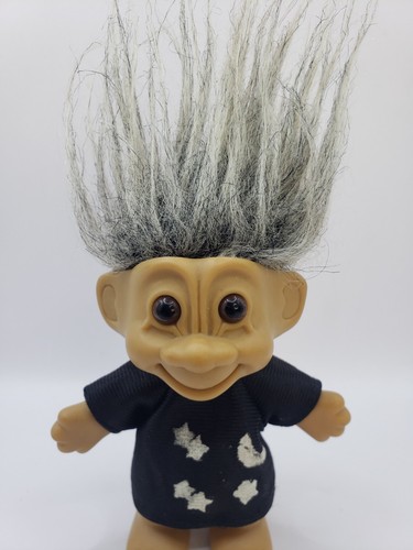 Vintage Russ 5" Troll Doll Gray Hair Black Stars And Moon NightTime ...