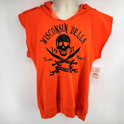 Wisconsin Dells Neon Orange Sleeveless Hoodie Size M New | eBay